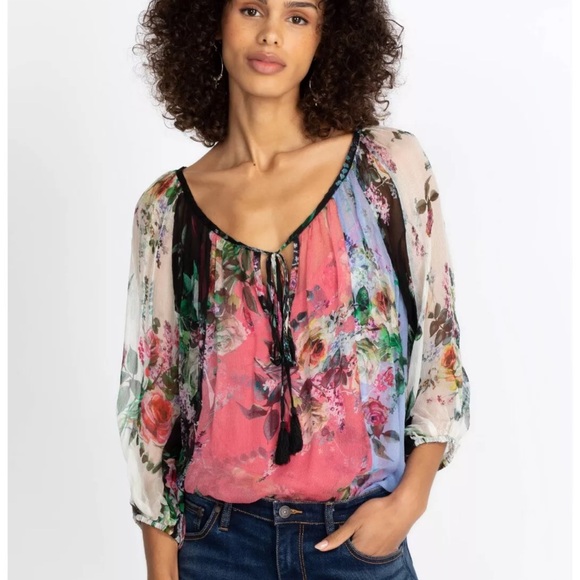 Johnny Was | Tops | Johnny Was Floral Silk Peasant Top | Poshmark